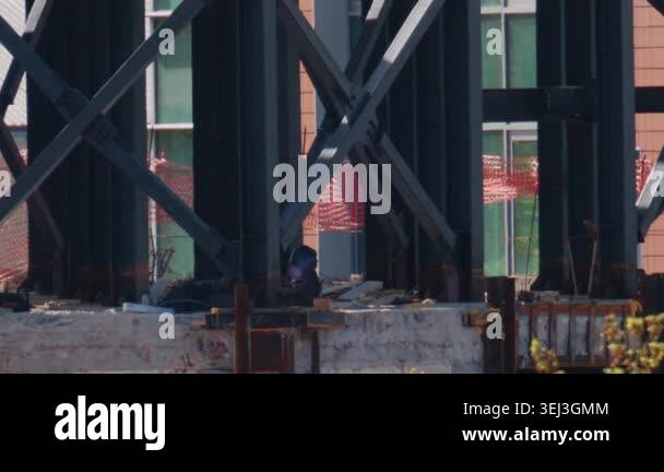 Close up view of steel beams and structural supports on an active ...
