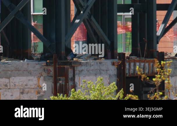 Close up view of steel beams and structural supports on an active ...