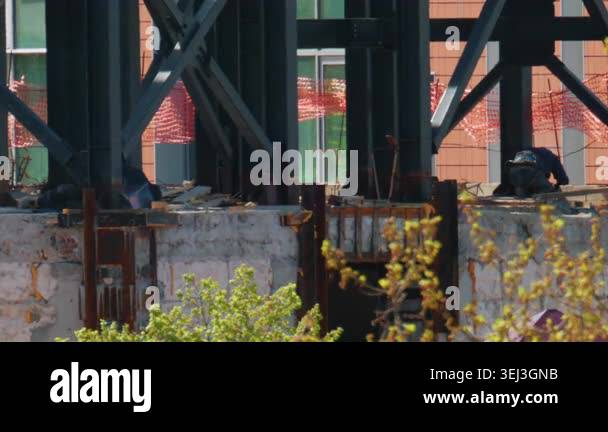 Close up view of steel beams and structural supports on an active ...