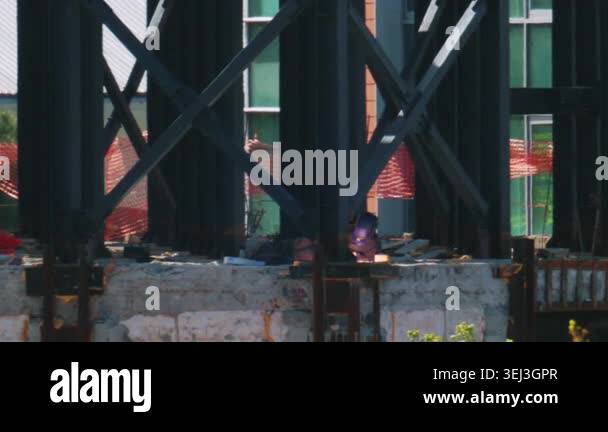 Close up view of steel beams and structural supports on an active ...