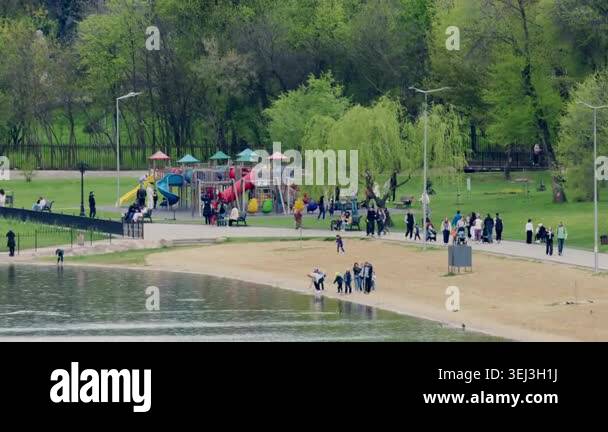 Chisinau, Moldova - April 16, 2026: A wide view of a park with a ...