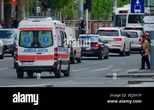 Chisinau, Moldova - April 17, 2026: Ambulance seen through a fence ...