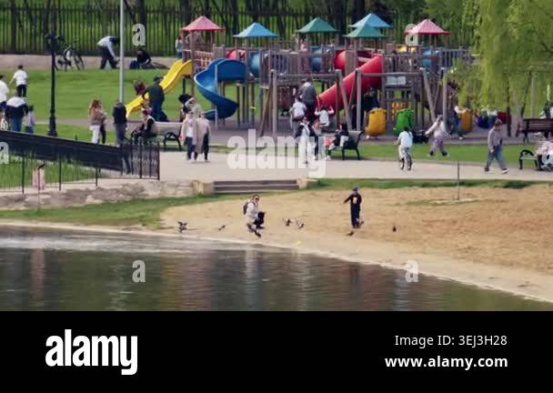 Chisinau, Moldova - April 16, 2026: A wide view of a park with a ...