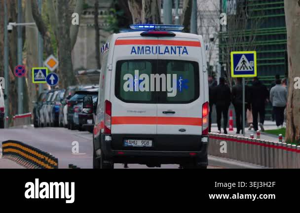 Chisinau, Moldova - April 17, 2026: Ambulance driving away on a city ...