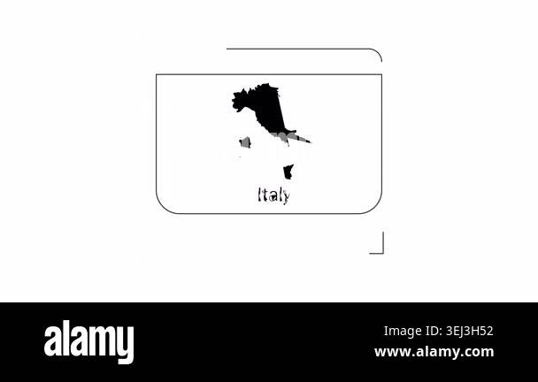 A simple black and white outline illustration of the map of Italy shown ...