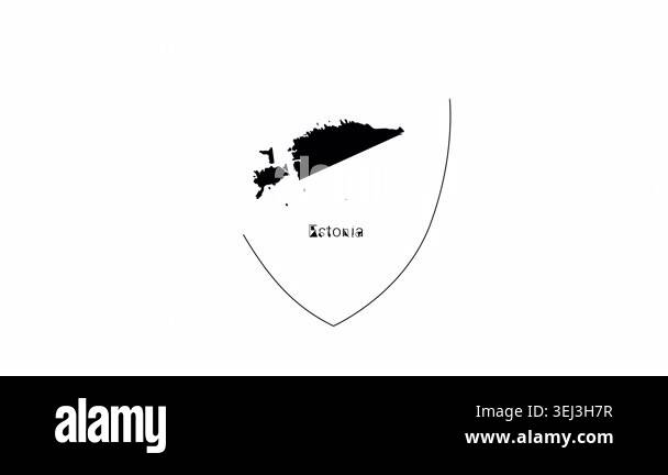 A stylized shield containing a black silhouette of the map of Estonia ...