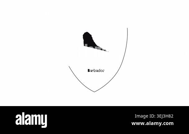 A simple graphic featuring the silhouette of Barbados within a shield ...