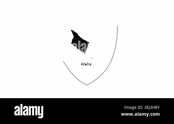 A simple black silhouette of the island of Aruba within a white shield ...