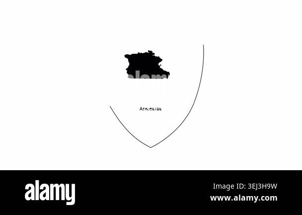 A black silhouette of the map of Armenia is displayed inside a white ...