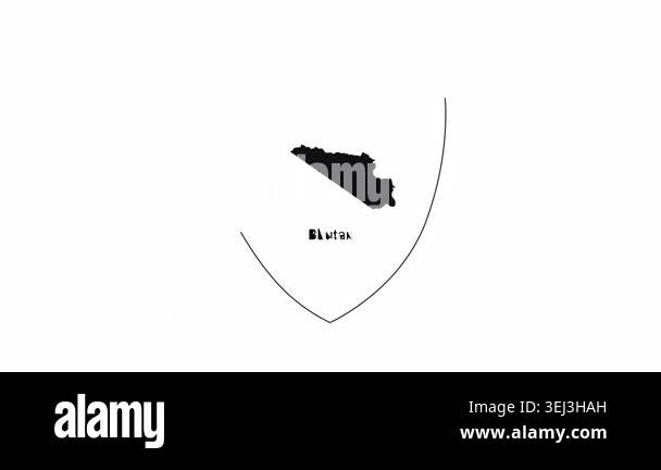 A simple black silhouette of the country of Bhutan is displayed within ...