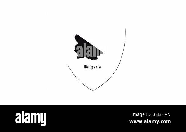 A simple graphic featuring the outline map of Bulgaria within a shield ...