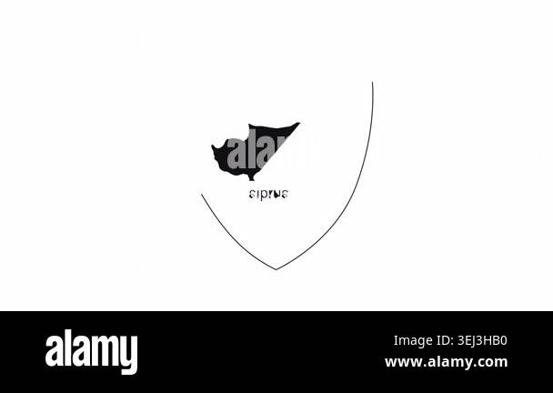 A simple black silhouette of the island of Cyprus is displayed within a ...