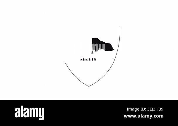 A minimalist graphic design featuring the silhouette of Jamaica within ...