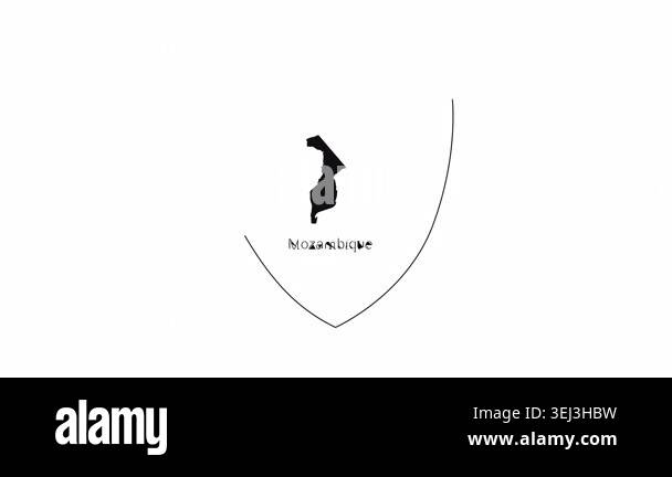 A simple black silhouette of the map of Mozambique within a shield ...