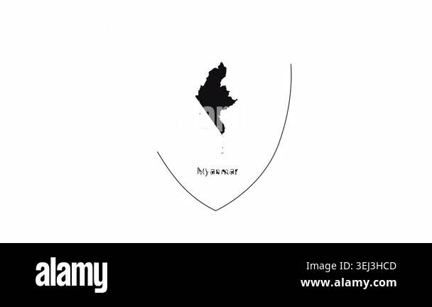 A minimalist graphic design featuring the silhouette of Myanmar's map ...