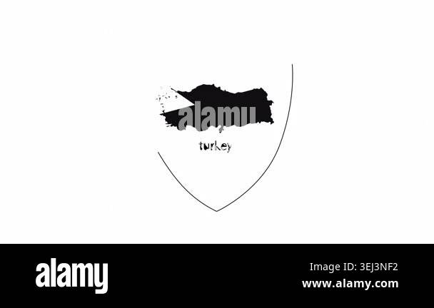 A black silhouette of the map of Turkey is displayed inside a white ...
