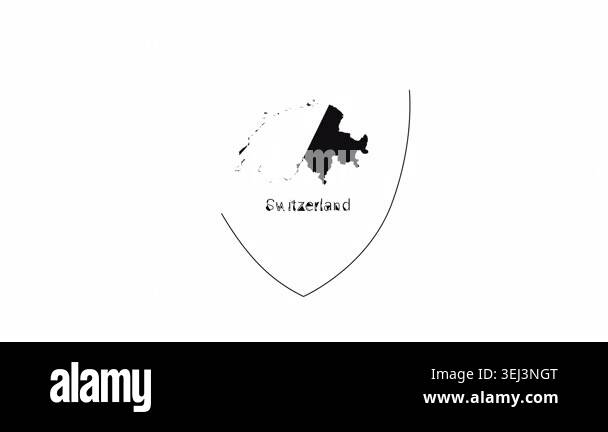 A minimalist graphic featuring a shield outline with a solid black map ...