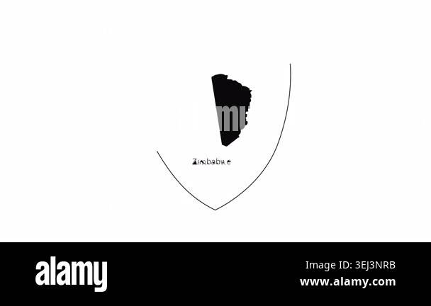 A simple black silhouette of the map of Zimbabwe is displayed within a ...