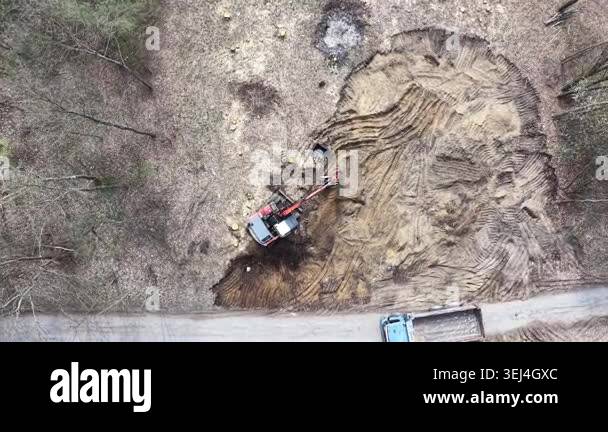 Aerial view of land clearing and excavation work site Stock Video ...