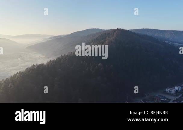 Small town in valley with frosty fields and trees Stock Video Footage ...