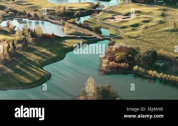 Aerial shot of golf fairway with clean bunker design Stock Video ...