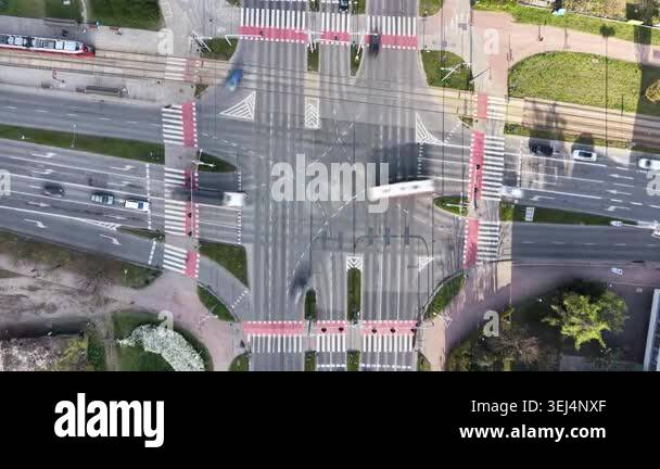 Aerial view of busy city intersection with traffic Stock Video Footage ...