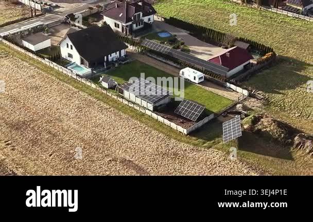 Eco friendly home with solar panels on roof Stock Video Footage - Alamy