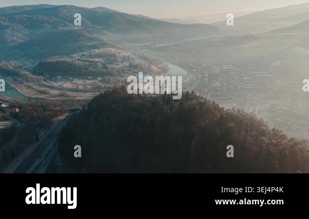 Forests surround a solitary tower and castle ruins Stock Video Footage ...