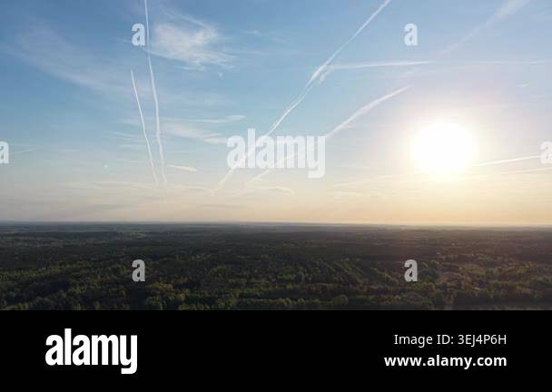Minimal blue sky with drifting aircraft trail lines Stock Video Footage ...