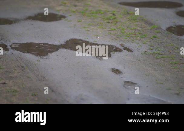 Wet soil with standing water after heavy rain Stock Video Footage - Alamy
