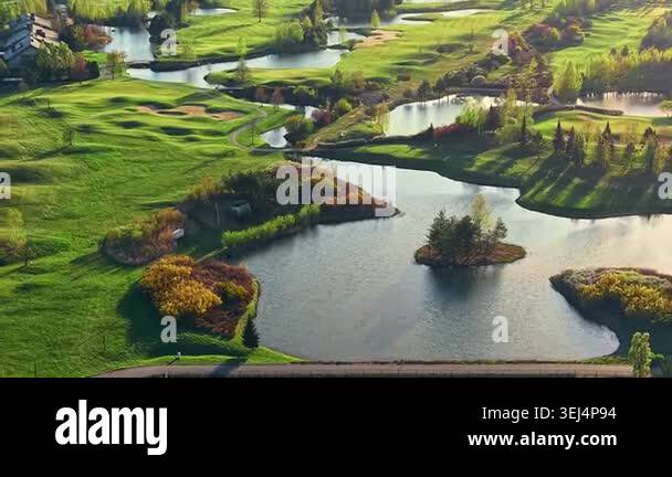 Top-down view of a luxury golf club landscape Stock Video Footage - Alamy