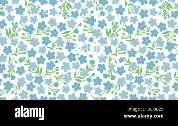 Animation of blue forget-me-not flowers pattern with slender green ...