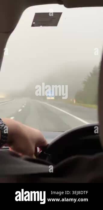 Driving on a foggy highway from inside a car road trip Stock Video ...