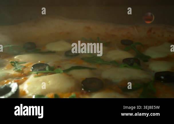 Revealing Fresh Cheese Pizza in Slow Motion, Close Up to Wide Motion ...