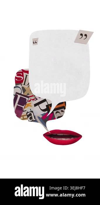 Red lips with large empty quote bubble and magazine letter cutouts stop ...
