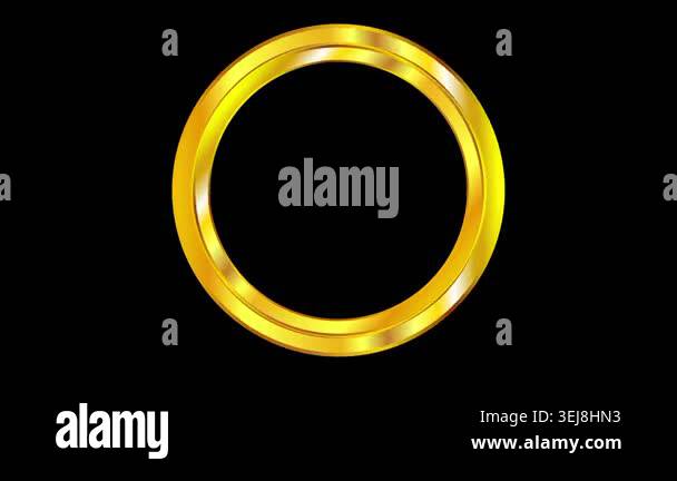 Golden circle spinning simple loop background. rotating gold ring on ...