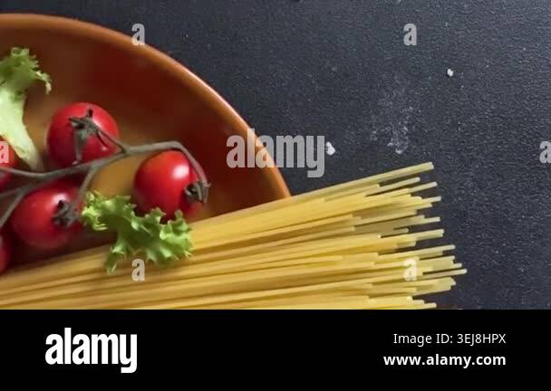 Spaghetti raw durum wheat food preparation lunch or dinner tasty snack ...