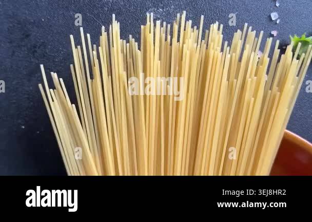 Spaghetti raw durum wheat food preparation lunch or dinner tasty snack ...