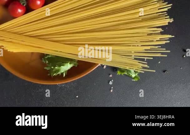 Spaghetti raw durum wheat food preparation lunch or dinner tasty snack ...