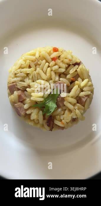 Rice with ham main course lunch or dinner tasty snack fresh delicious ...