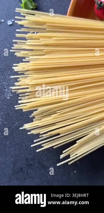Spaghetti raw durum wheat food preparation lunch or dinner tasty snack ...