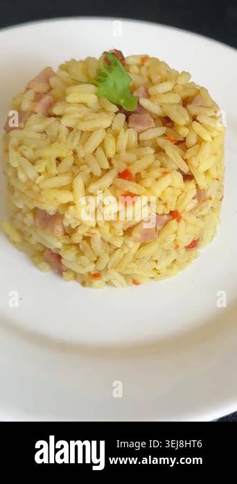 Rice with ham main course lunch or dinner tasty snack fresh delicious ...
