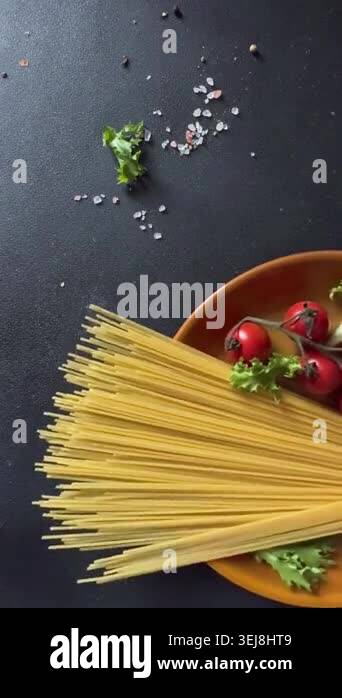 Spaghetti raw durum wheat food preparation lunch or dinner tasty snack ...