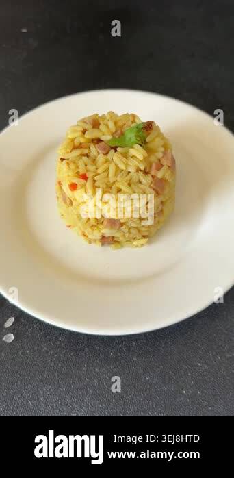 Rice with ham main course lunch or dinner tasty snack fresh delicious ...