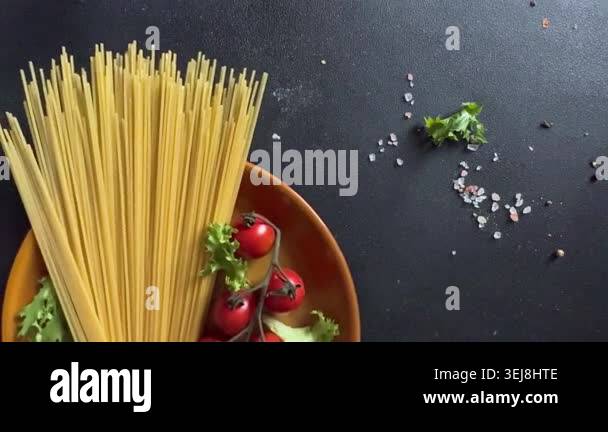 Spaghetti raw durum wheat food preparation lunch or dinner tasty snack ...