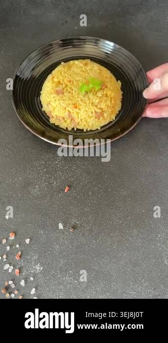 Rice with ham main course lunch or dinner tasty snack fresh delicious ...