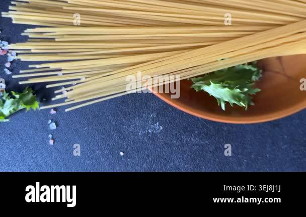 Spaghetti raw durum wheat food preparation lunch or dinner tasty snack ...