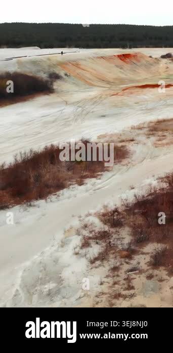 Aerial View Desolate Sand Pit Landscape With Pale Clay And Scrubby ...