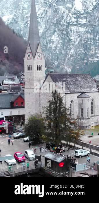 Alpine Lakeside Town With Church Steeple And Snowcapped Mountains, Cozy ...