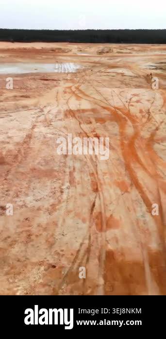Aerial View Offroad Tire Tracks Crossing Wide Sandy Plain, Rhythmic ...